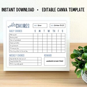Editable Chore Chart for Kids Toddlers Family Weekly Daily - Etsy