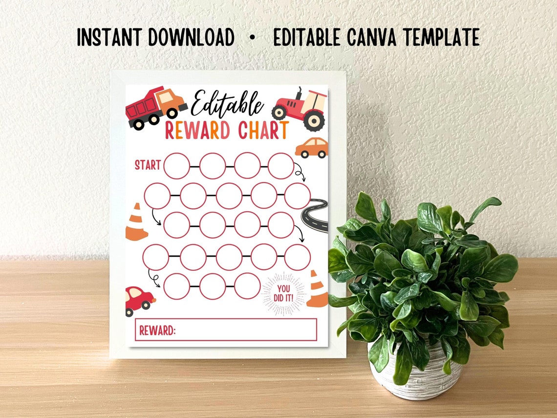 Editable Vehicle Reward Chart for Kid Toddler Printable Car Daily ...