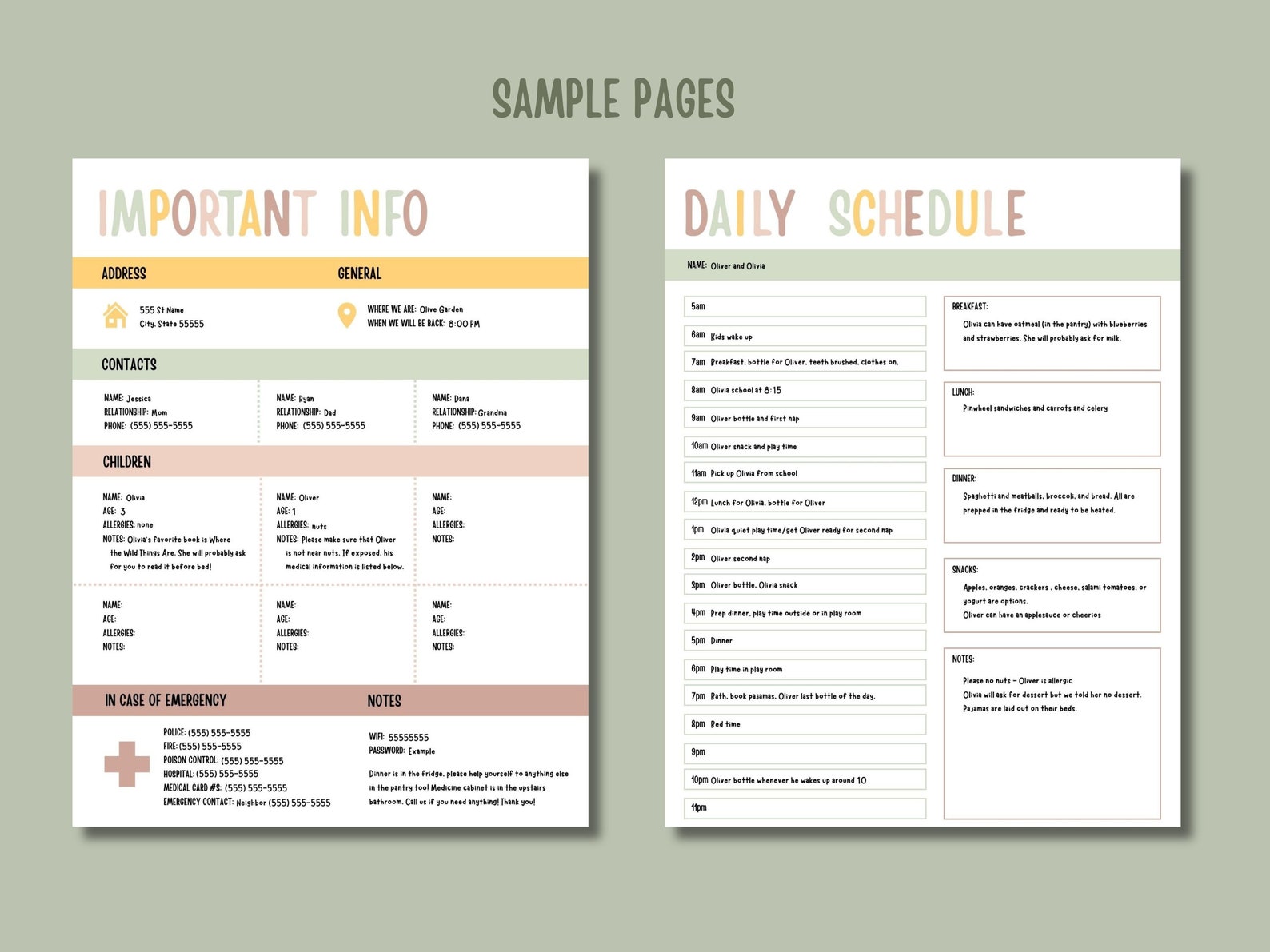 Editable Babysitter Notes Nanny Binder Information Sheet Chart Guide ...