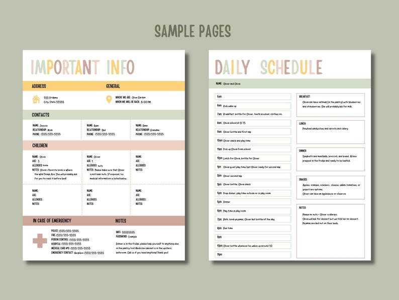 Editable Babysitter Notes Nanny Binder Information Sheet Chart Guide ...