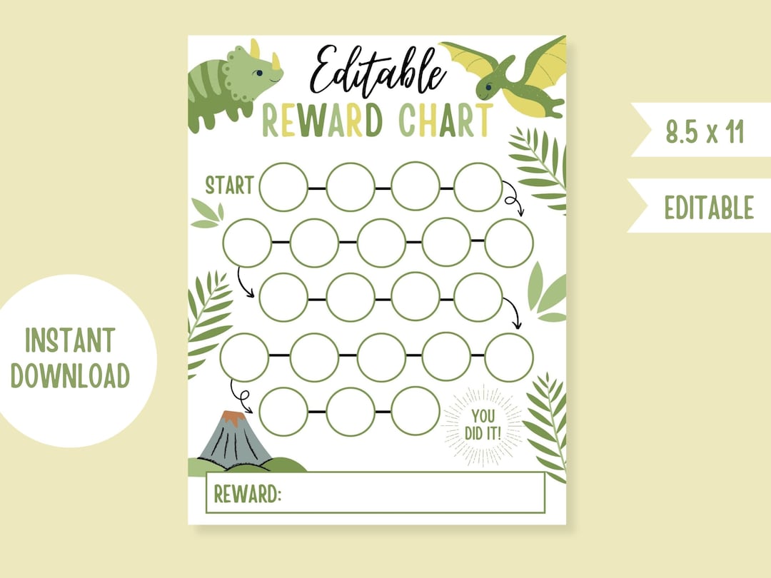 Editable Dinosaur Reward Chart for Kid Toddler Printable Daily - Etsy