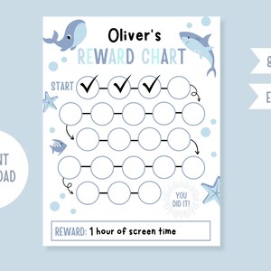 Editable Shark Reward Chart for Kid Toddler Printable Boy Daily Routine ...