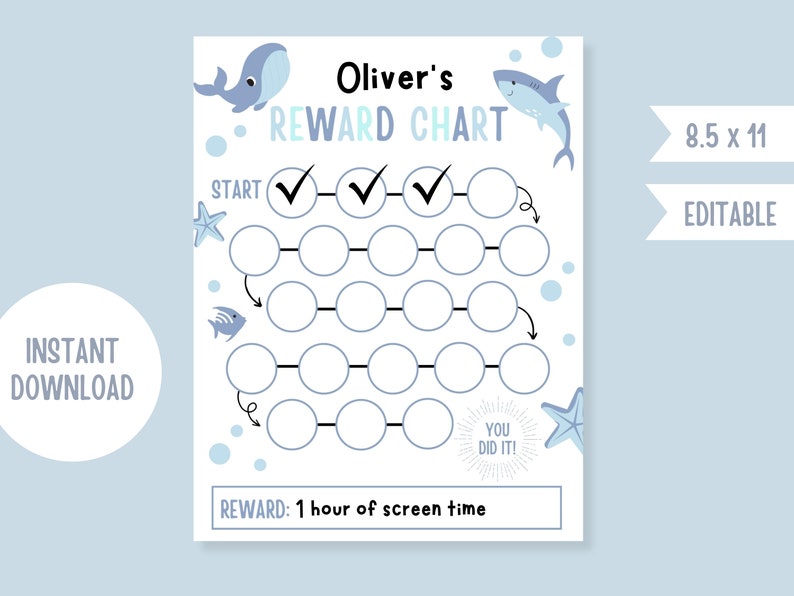 Editable Shark Reward Chart for Kid Toddler Printable Boy Daily Routine ...