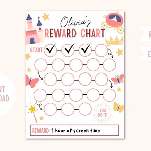 Editable Princess Reward Chart Kid Toddler Printable Girl Daily Routine ...