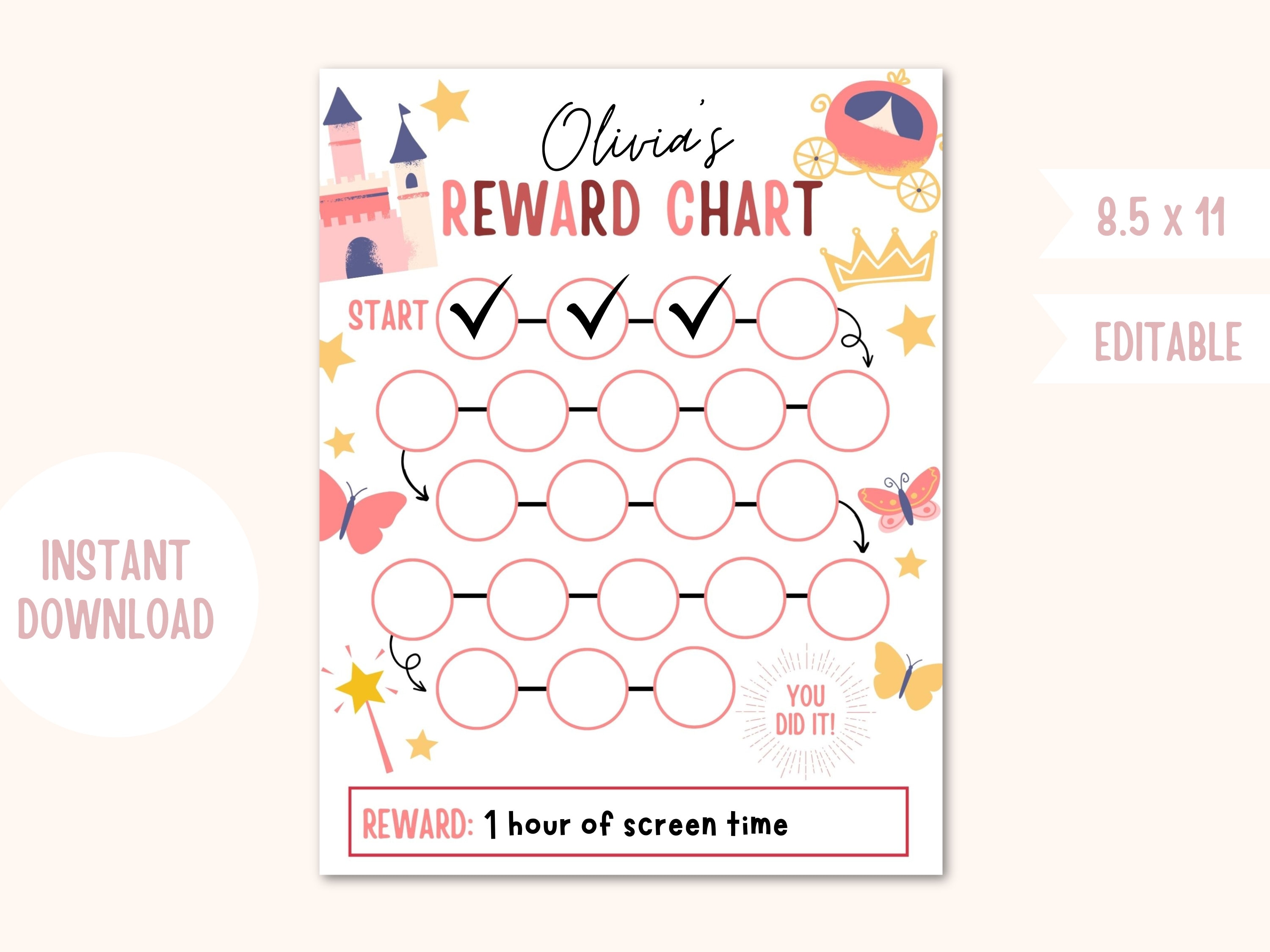 Editable Princess Reward Chart Kid Toddler Printable Girl Daily Routine ...