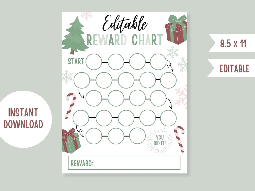 Editable Christmas Reward Chart for Kid Toddler Printable - Etsy
