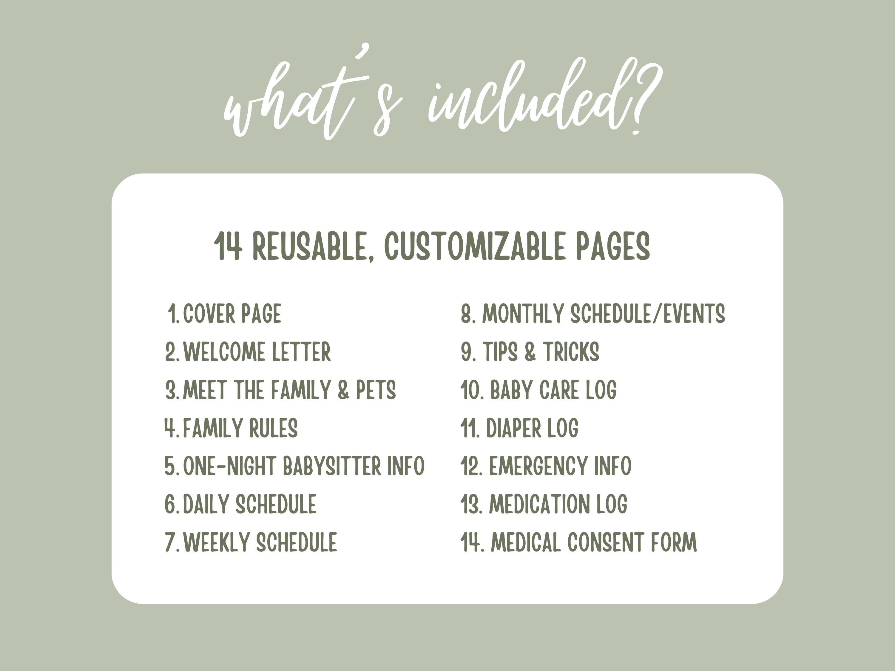 Editable Babysitter Notes Nanny Binder Information Sheet Chart Guide ...