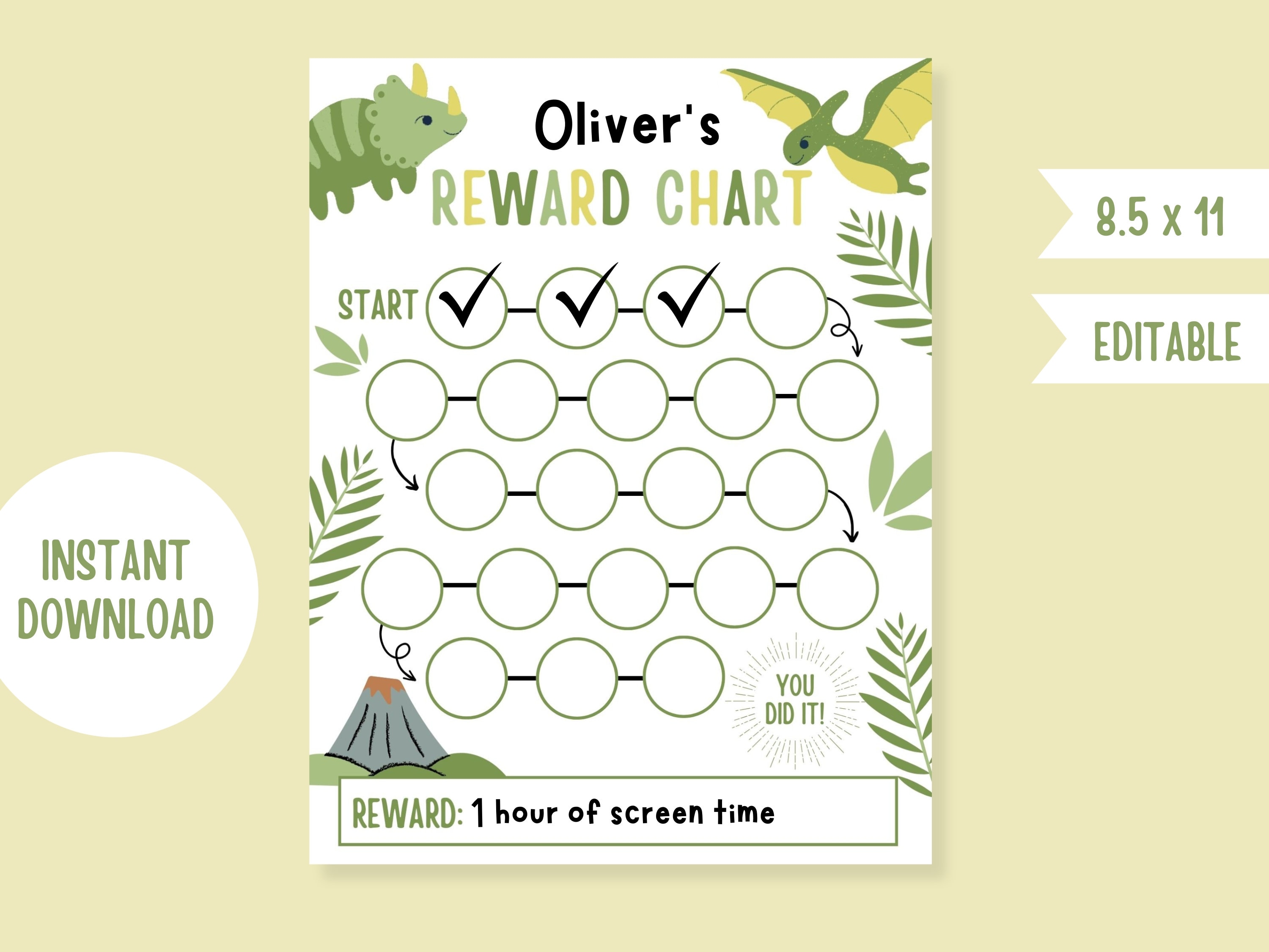 Editable Dinosaur Reward Chart for Kid Toddler Printable Daily Routine ...