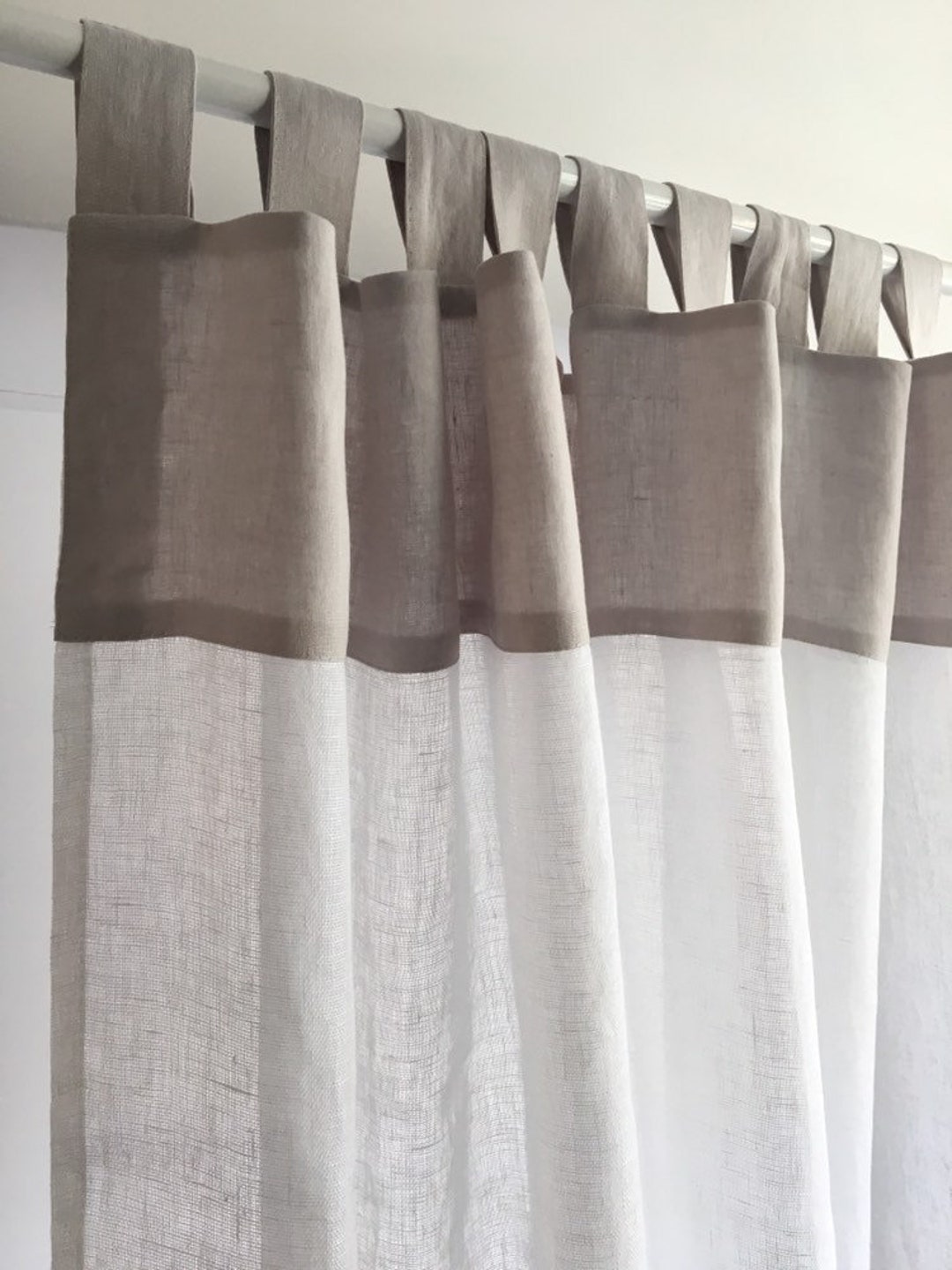 Sheer White Linen Curtains, Stone Washed Tab Top Curtain Panel - Etsy