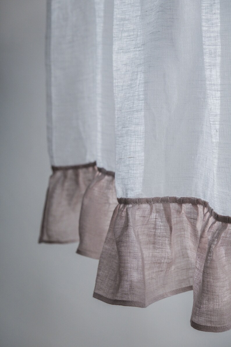 Linen Ruffle Cafe Curtains White Ruffle Window Kitchen - Etsy