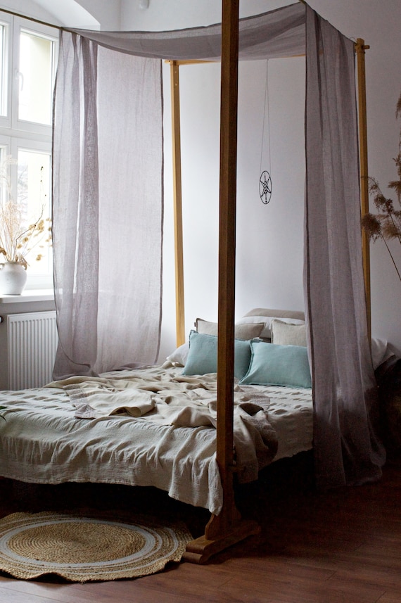 Queen bed frame with curtains store
