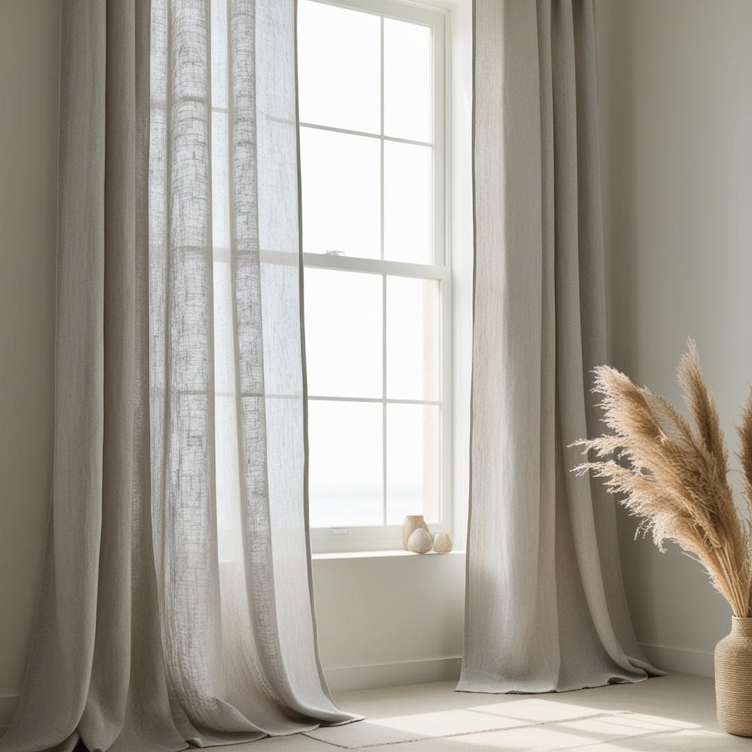 Linen Curtain Light Grey, Curtain Pleat Tape and Hooks, Living Room ...