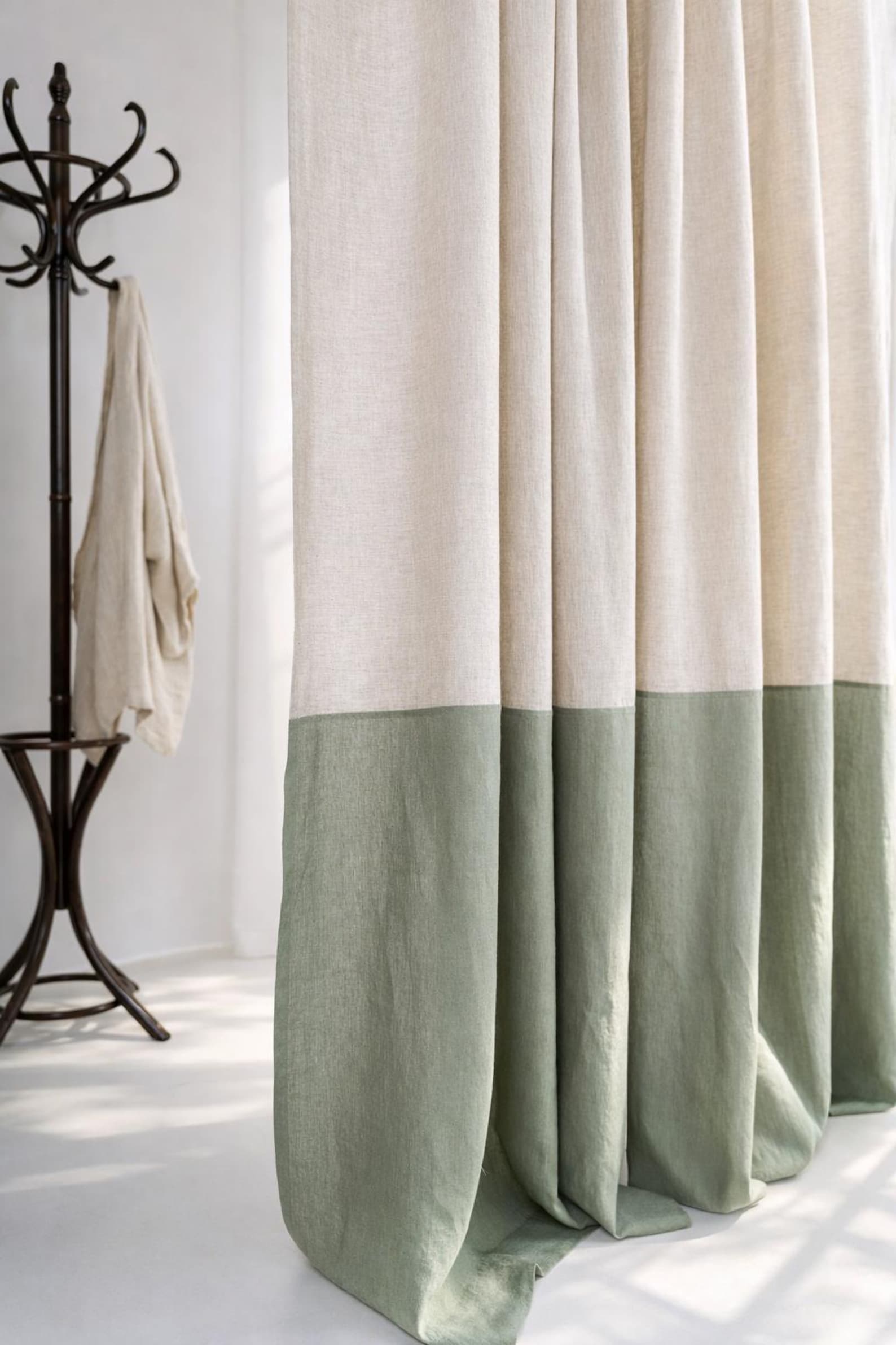 Two-tone Linen Curtain Panel: Oatmeal Top, Choose Bottom Color - Etsy