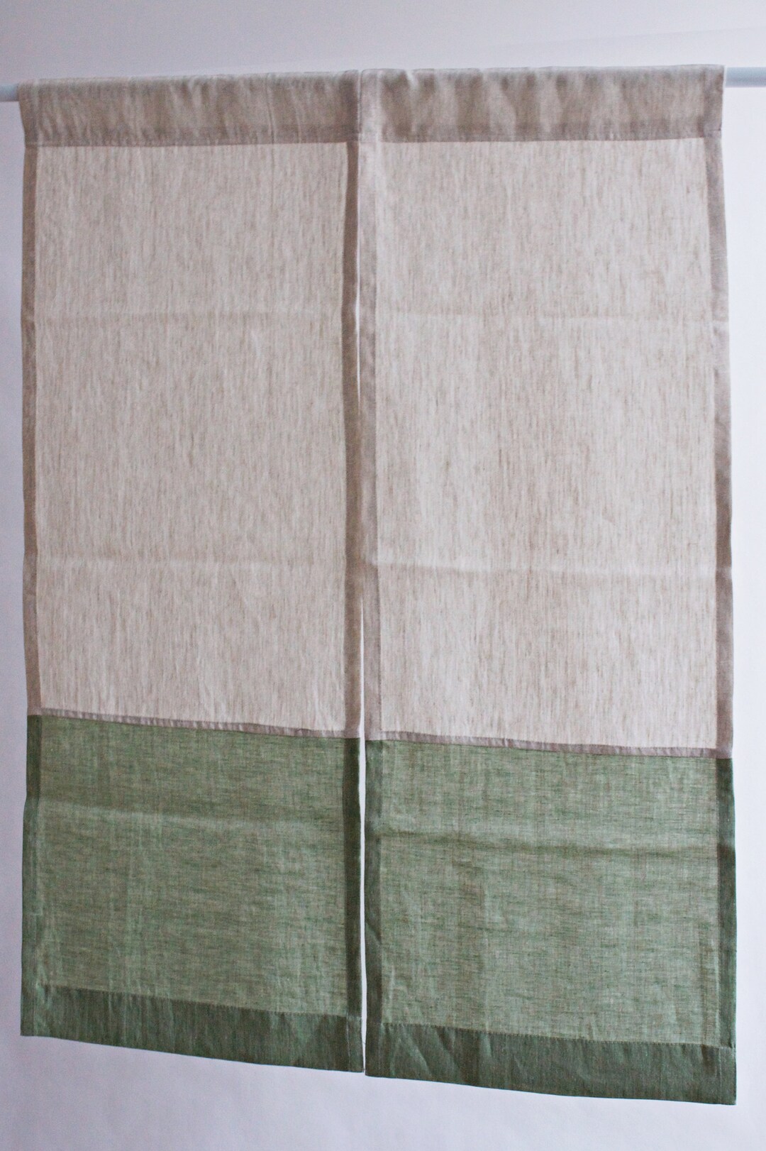 Linen Noren Door Curtain, Green Room Divider, Burlap Doorway, Oatmeal ...