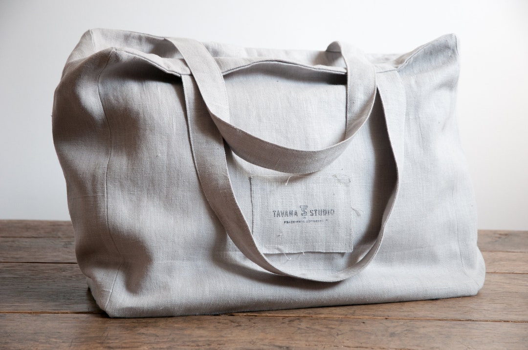 Light Roomy Linen Tote Bag in Light Gray Large Shoulder - Etsy