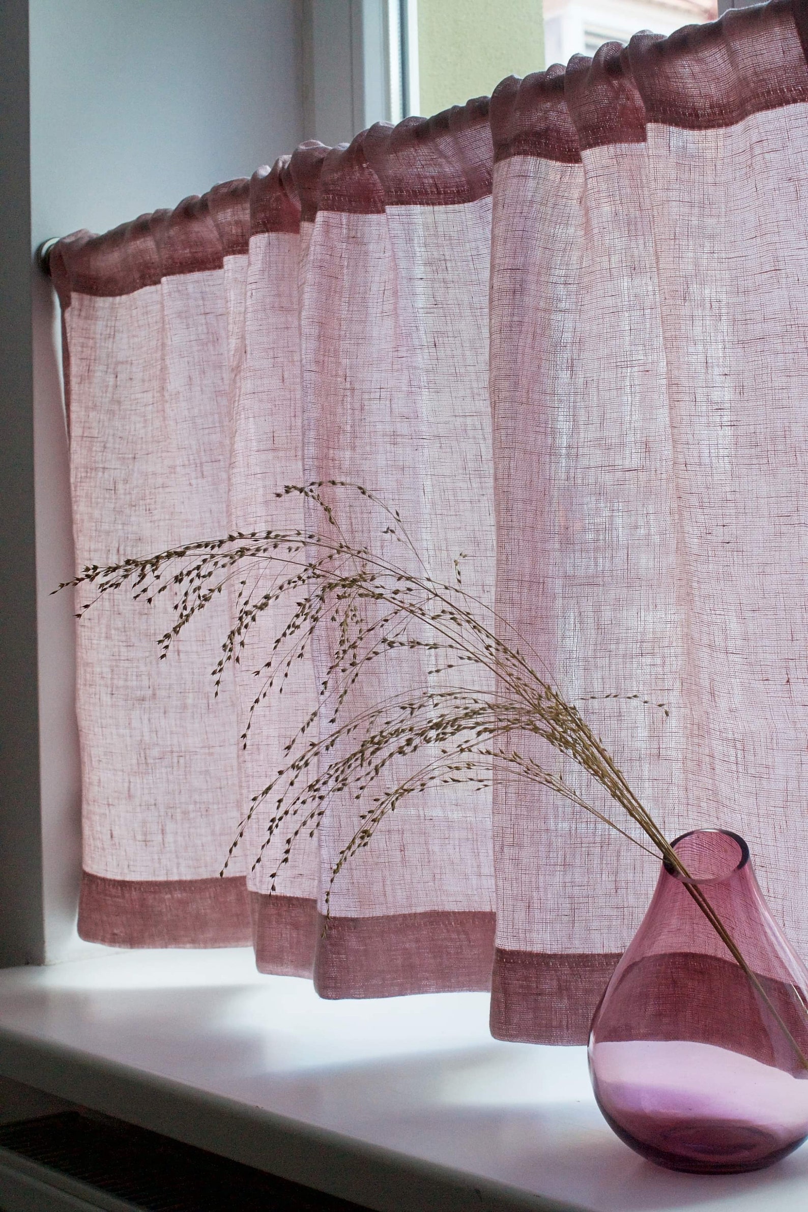 Linen Cafe Curtain Pink Linen Rod Packet Kitchen Curtain Rod - Etsy