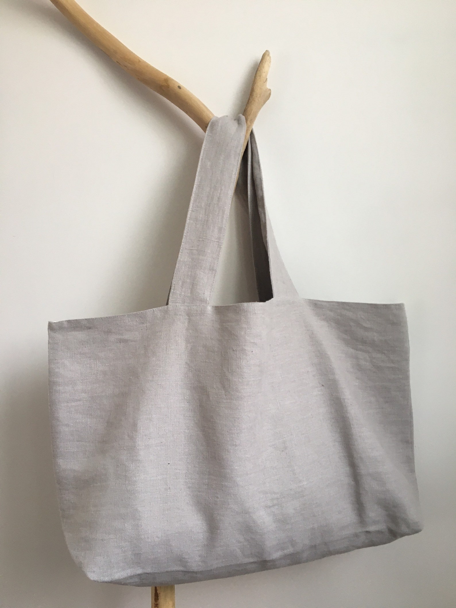 Linen Tote Bag in Light Grey Grey Linen Tote Bag Big Beach - Etsy