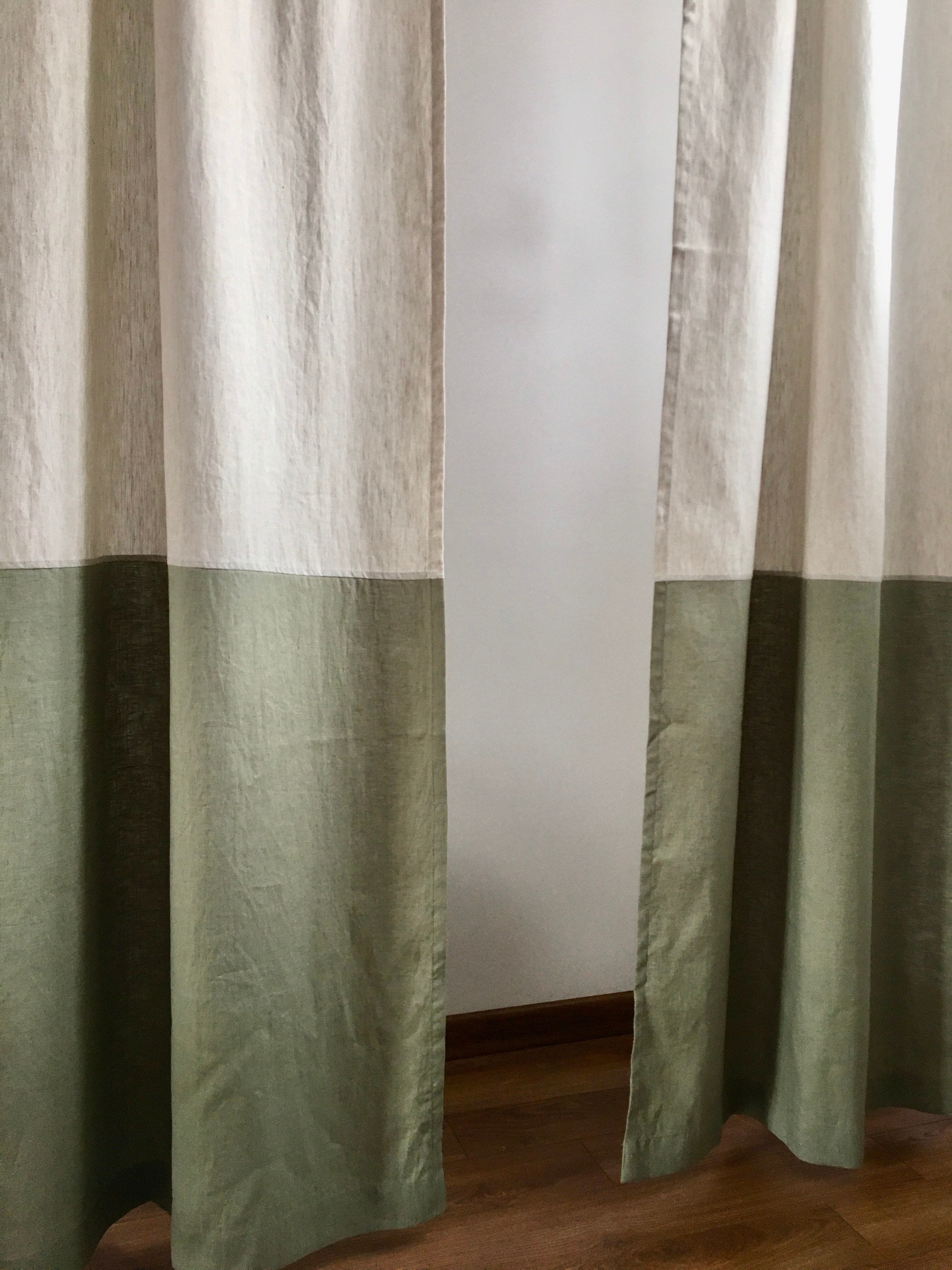 Two-tone Linen Curtain Panel: Oatmeal Top, Choose Bottom Color - Etsy