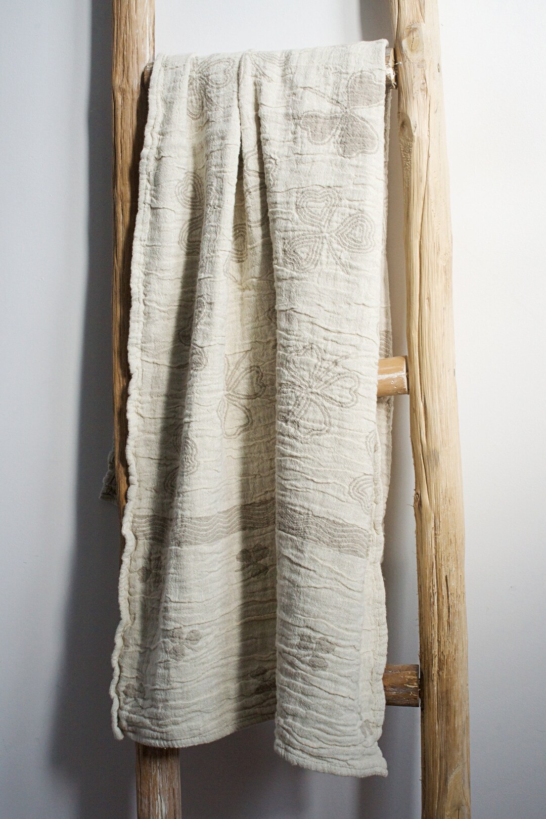 Linen Cotton Bath Towel, Beige Washed Linen Huckaback, Sauna Spa Wrap ...