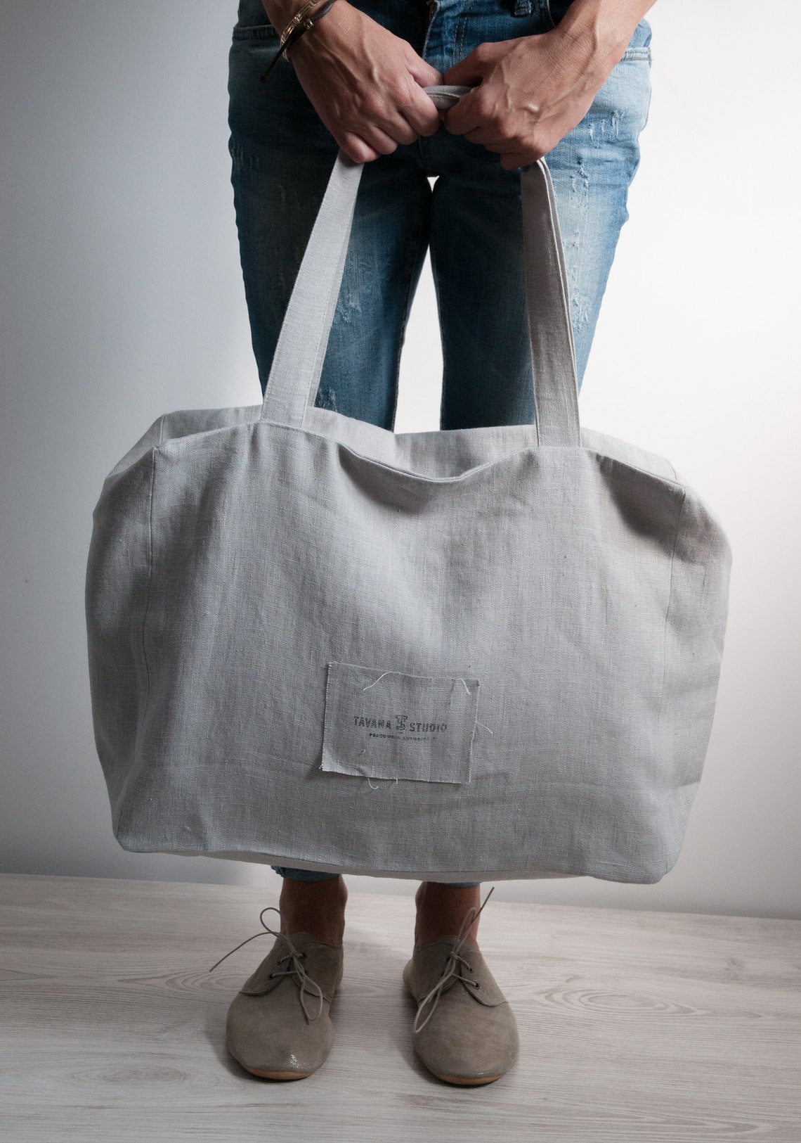 Light Roomy Linen Tote Bag in Light Gray Large Shoulder - Etsy
