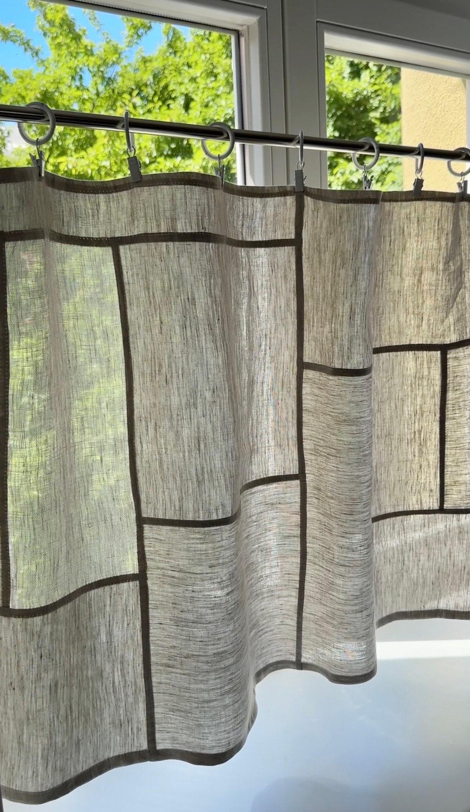 Linen Pojagi Curtain: Korean Patchwork Cafe Curtain Panel - Etsy