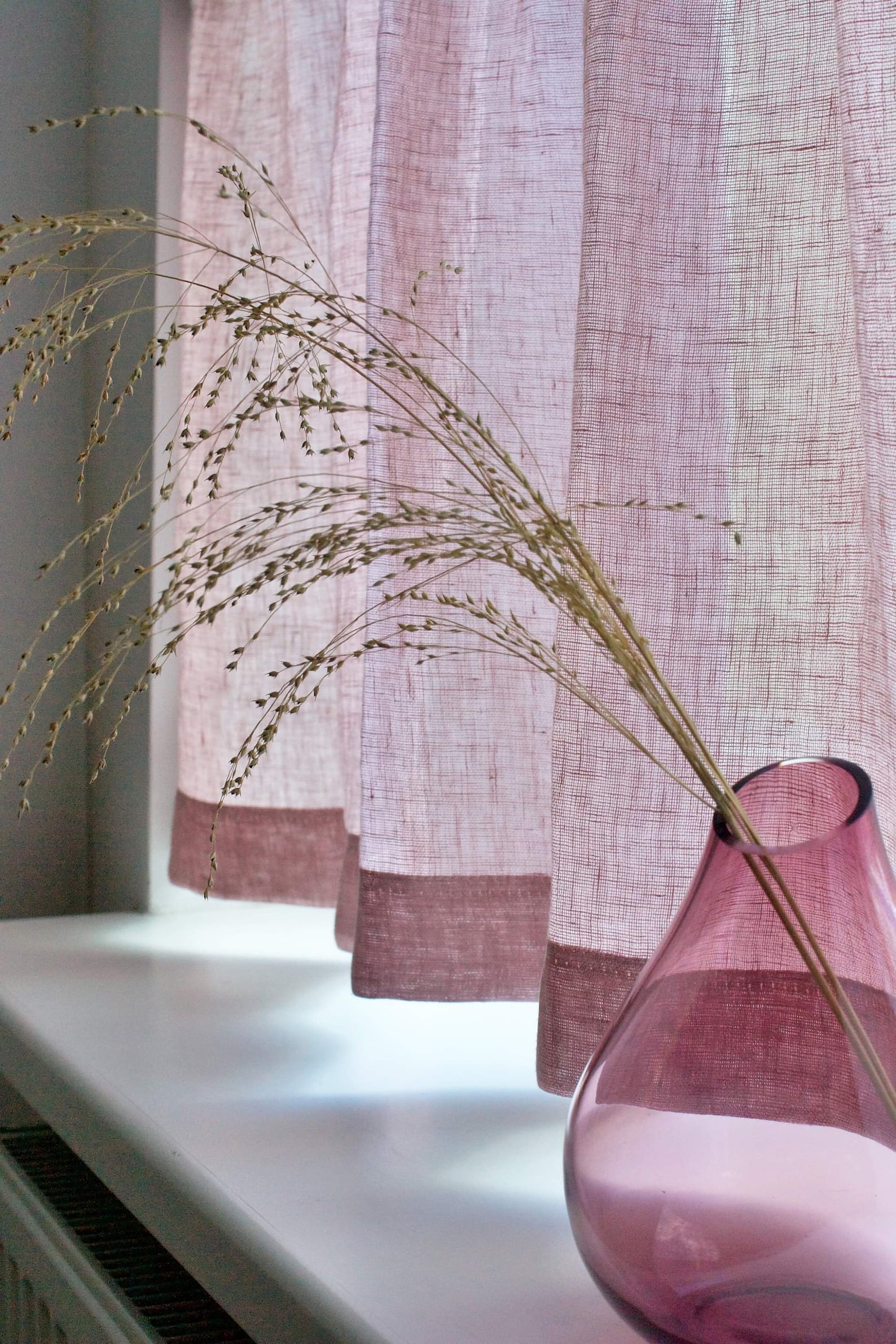 Linen Cafe Curtain Pink Linen Rod Packet Kitchen Curtain Rod - Etsy