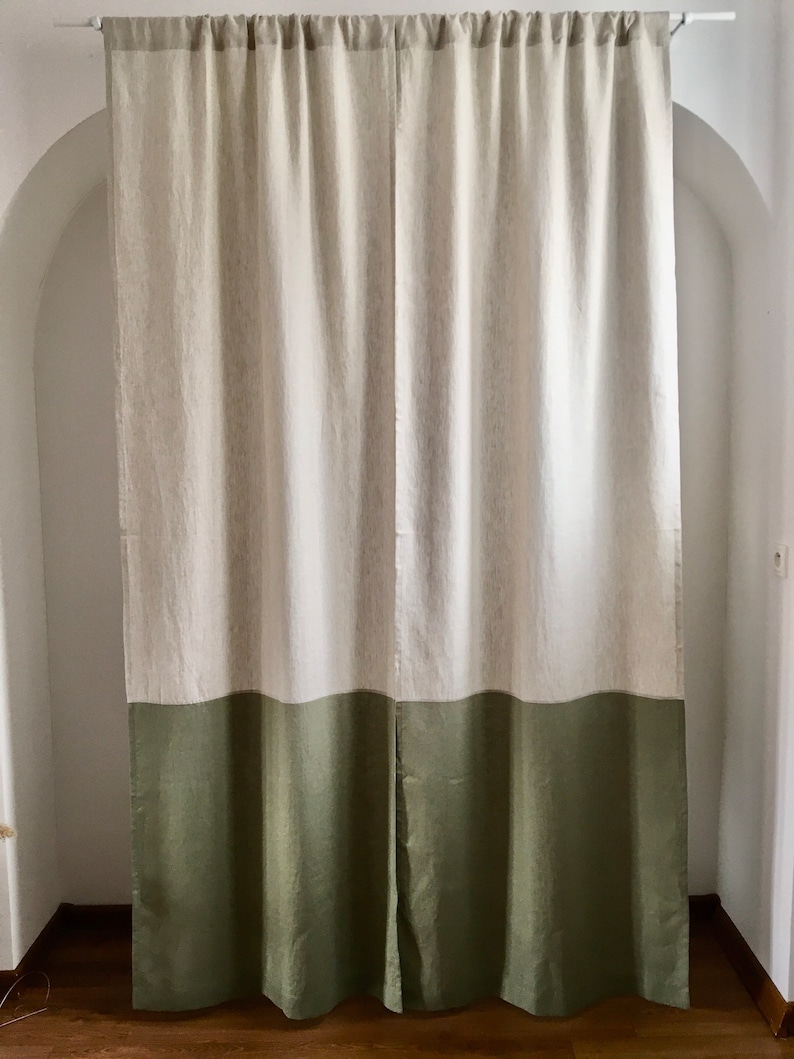 Two-tone Linen Curtain Panel: Oatmeal Top, Choose Bottom Color - Etsy