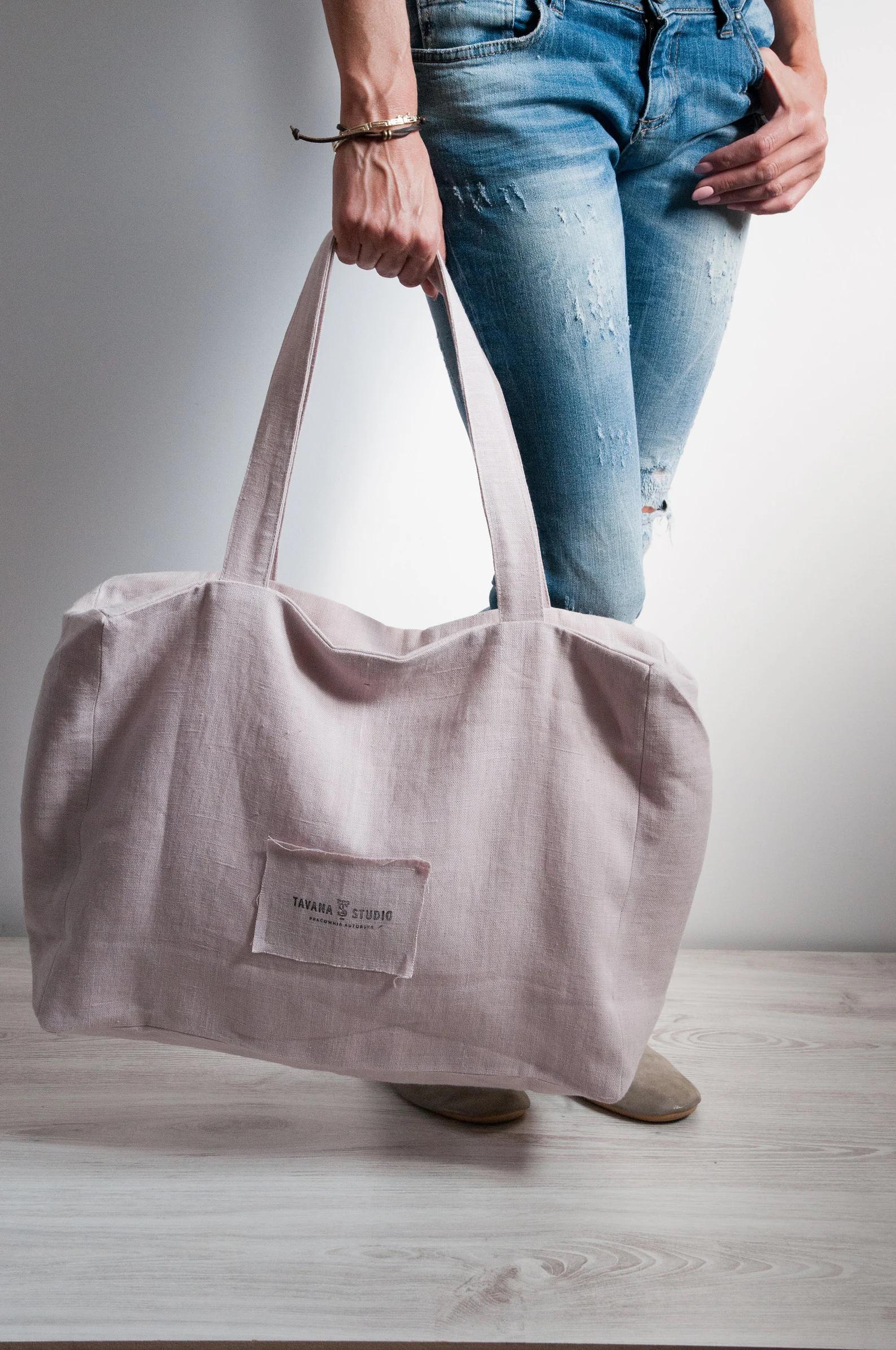 Light Gray Linen Tote Bag, Large Zippered Shoulder Bag - Etsy