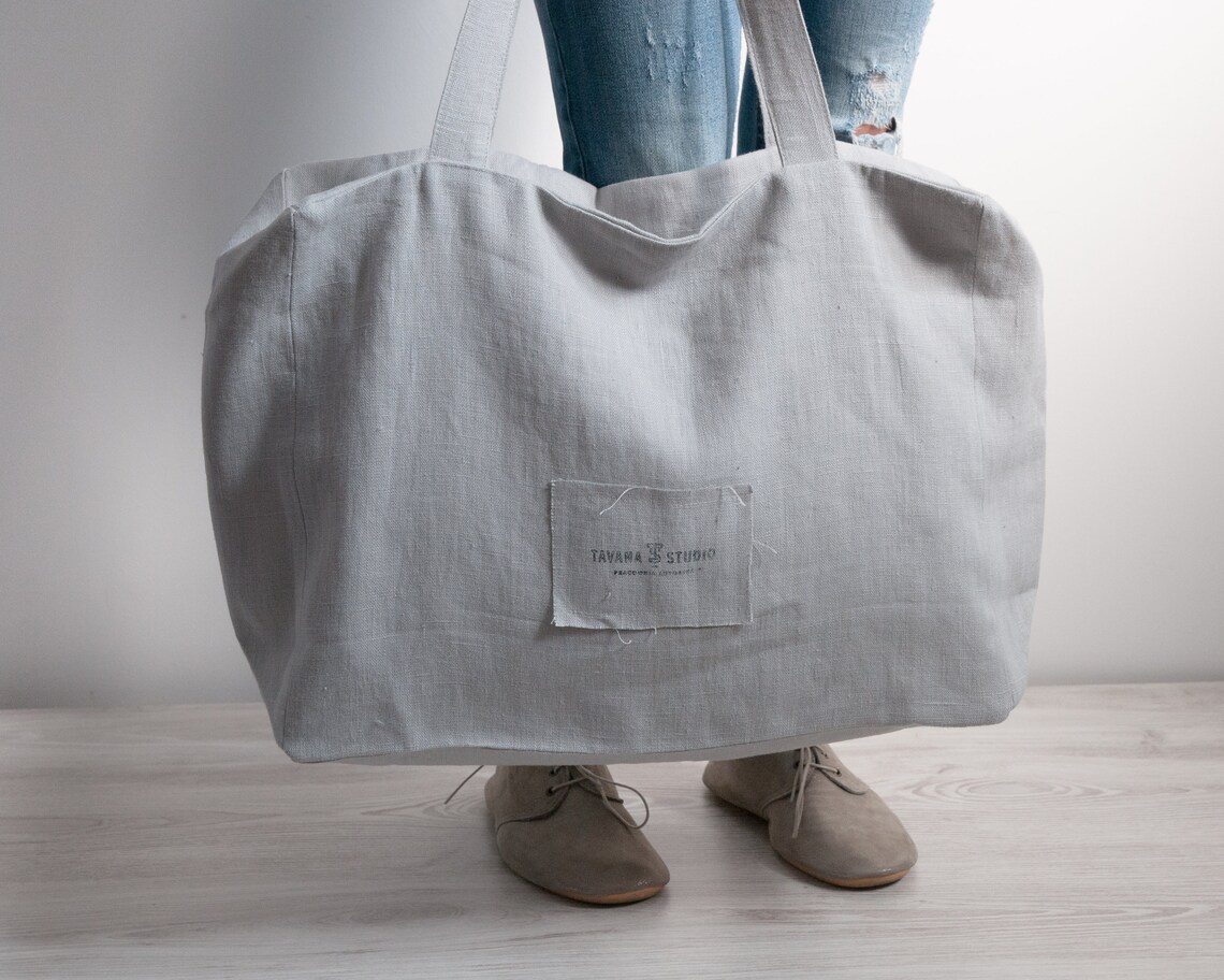 Light Roomy Linen Tote Bag in Light Gray Large Shoulder - Etsy