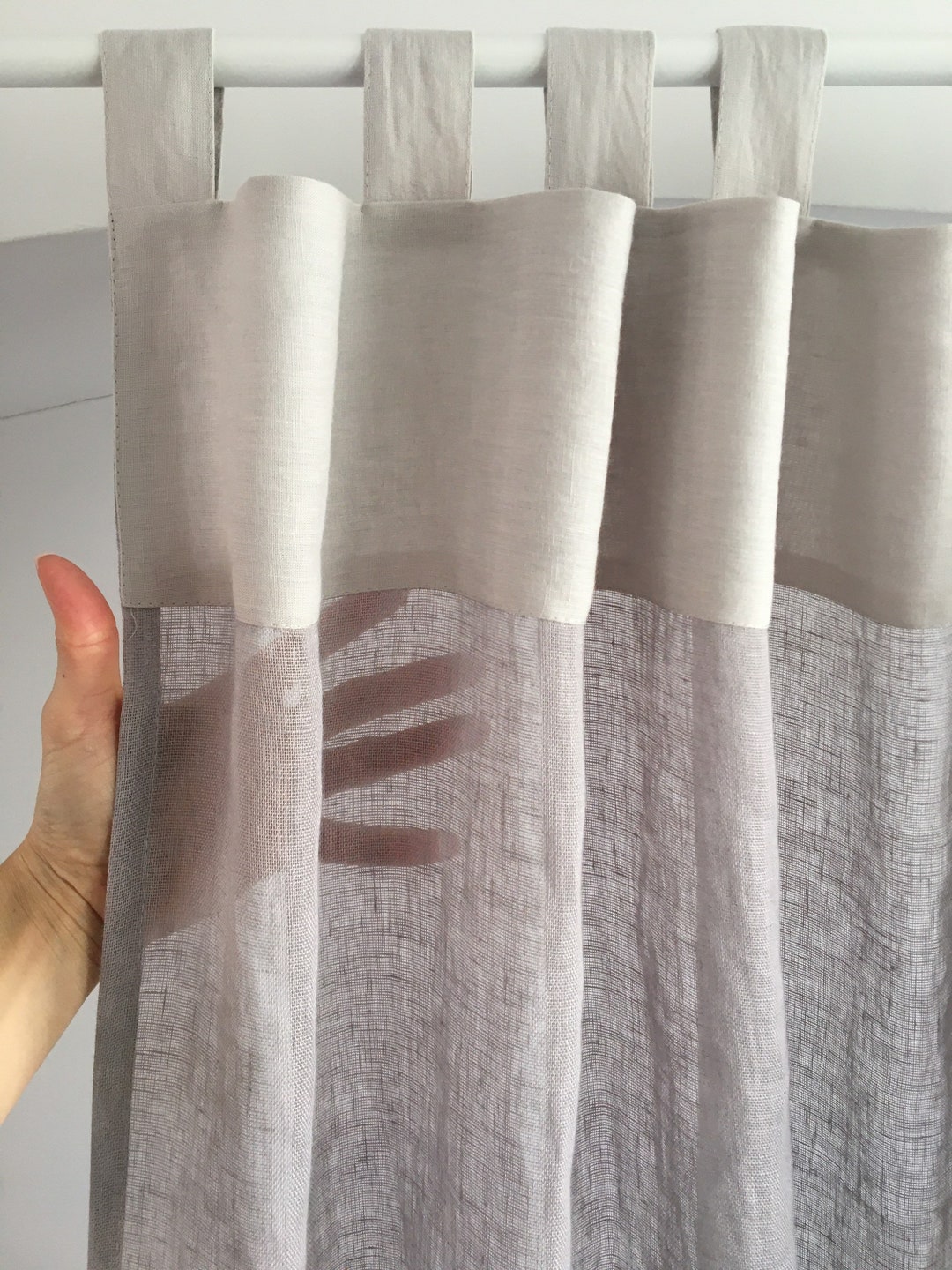 Light Grey Sheer Linen Curtain, Grey Linen Curtains, Tab Top Sheer ...