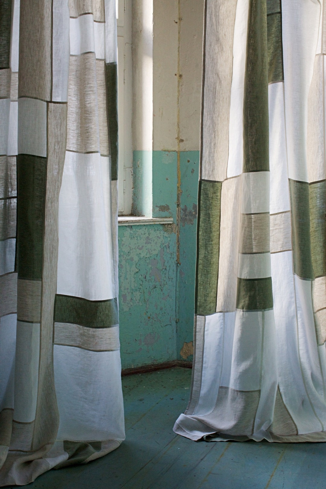 Pojagi Curtain Linen, Bojagi Linen Curtain, Patchwork Curtains, Linen ...