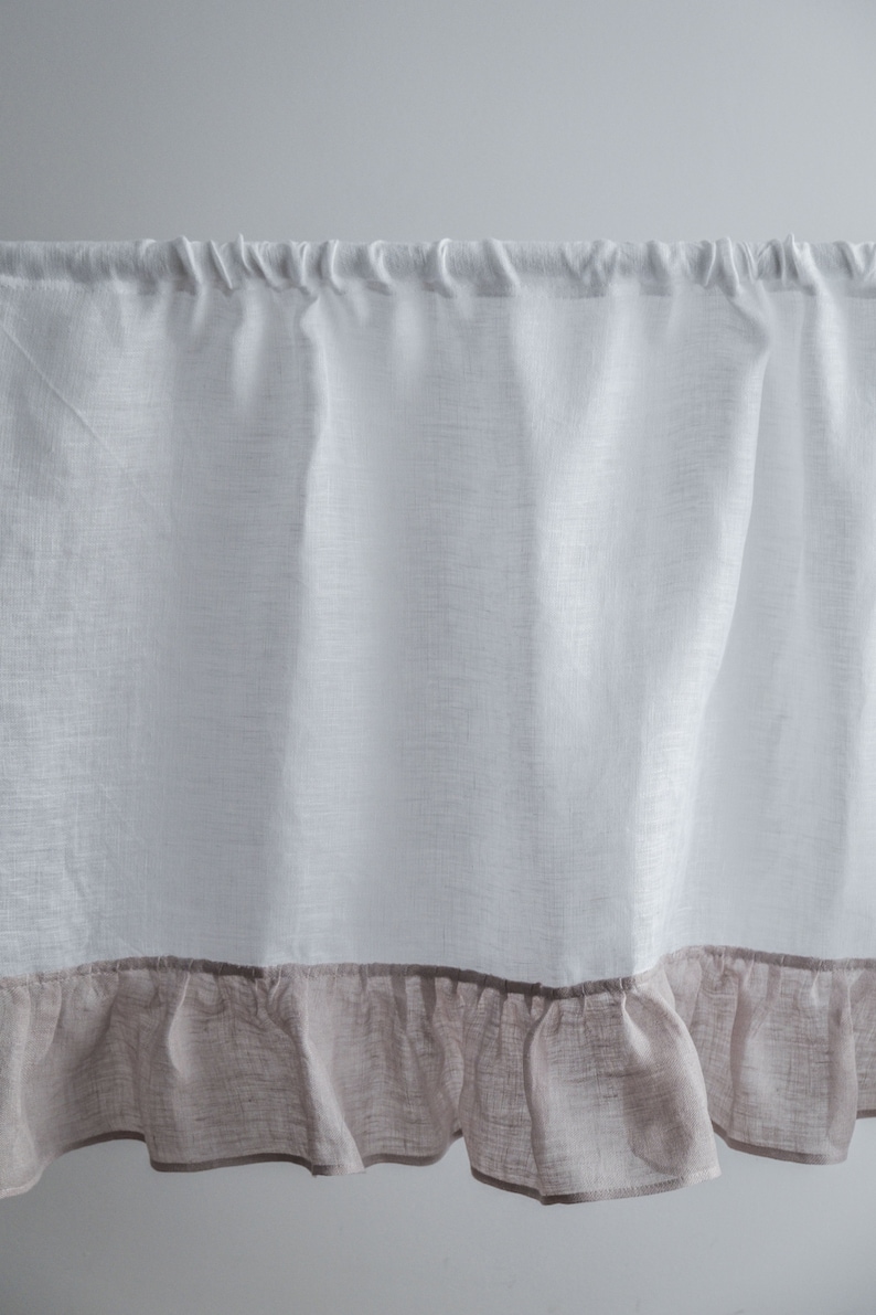 Linen Ruffle Cafe Curtains White Ruffle Window Kitchen - Etsy