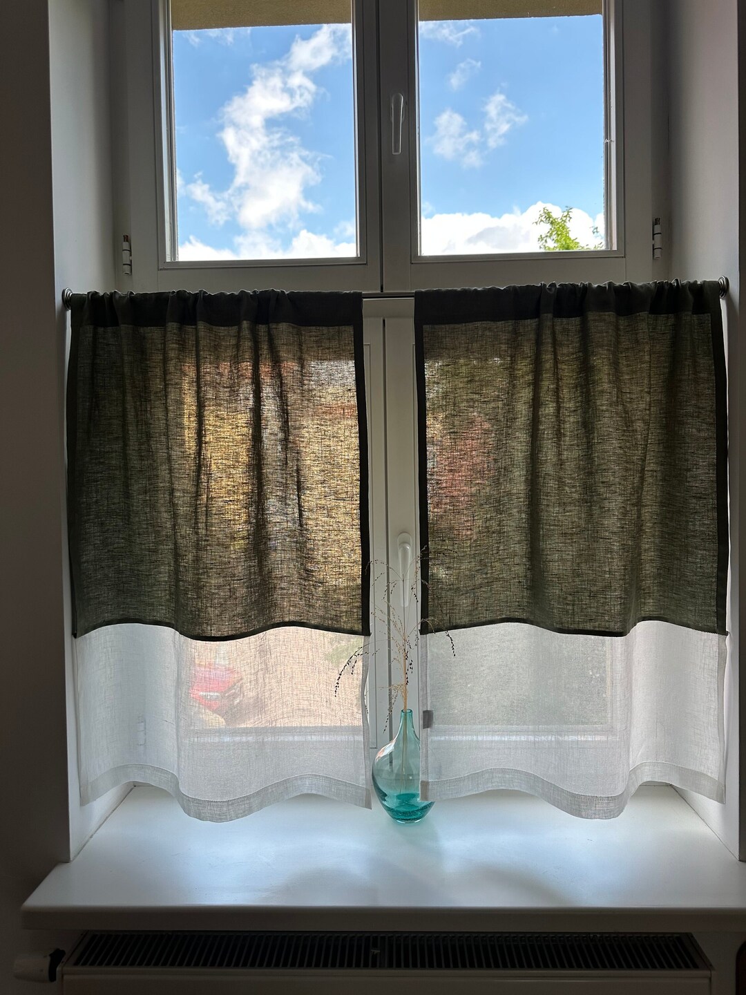 Cafe Curtains for Kitchen, Green Cafe Curtain, Sheer Kitchen Curtain ...