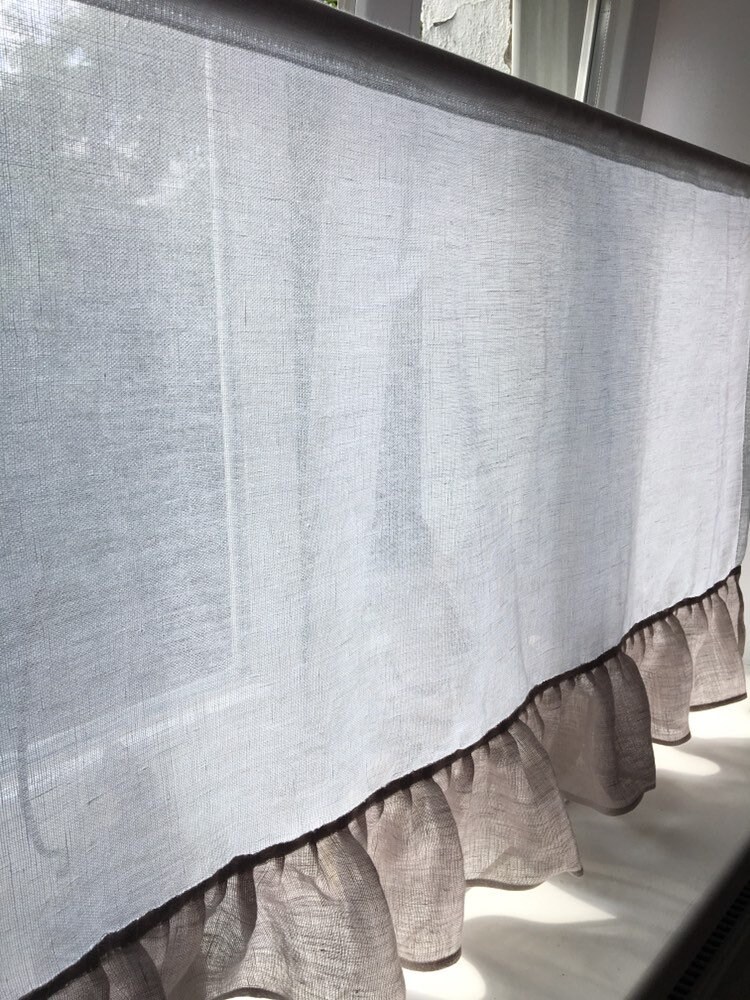 Linen Ruffle Cafe Curtains White Ruffle Window Kitchen | Etsy