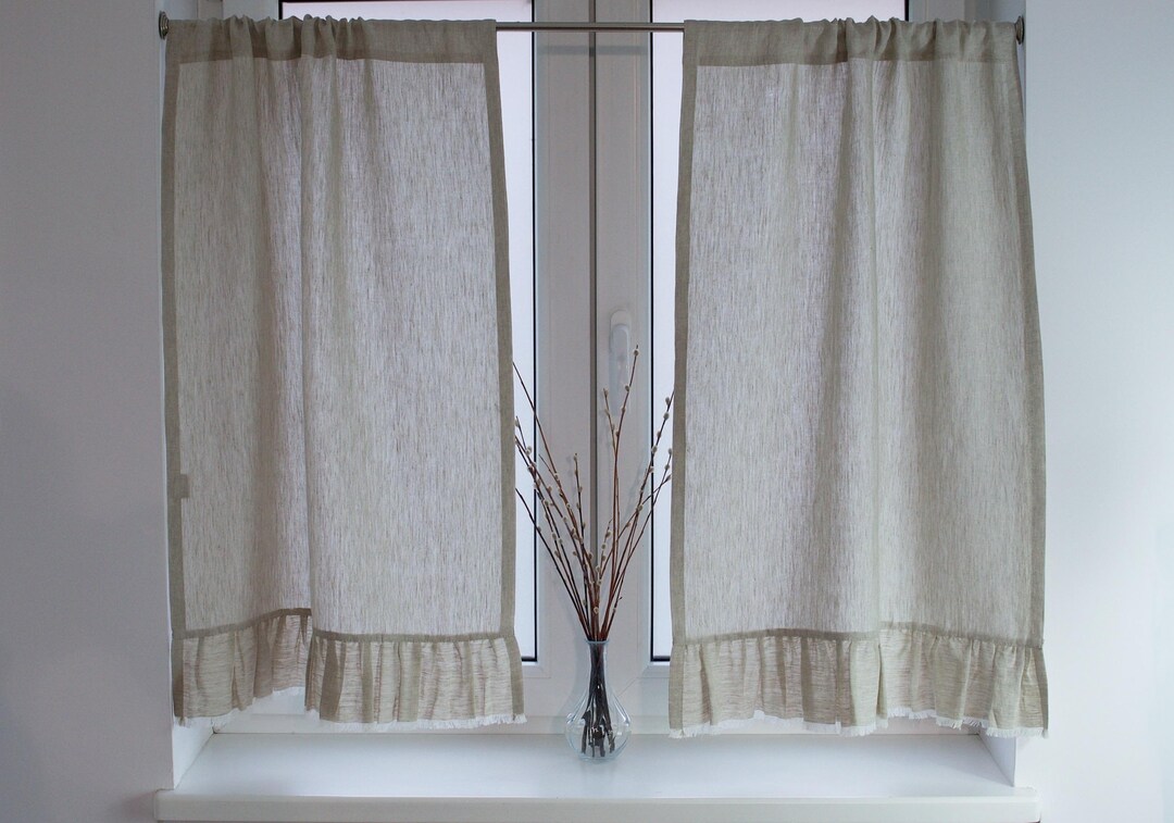 Beige Linen Cafe Curtain, Farmhouse Curtains for Sink, Oatmeal Linen ...