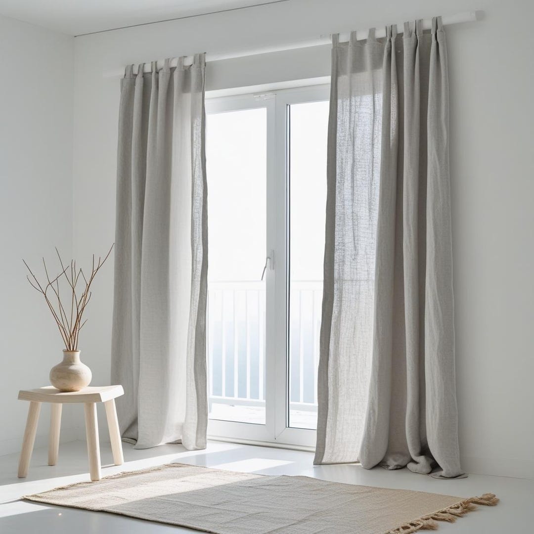 Light Grey Linen Tab Top Curtain Panel: Soft European Linen - Etsy