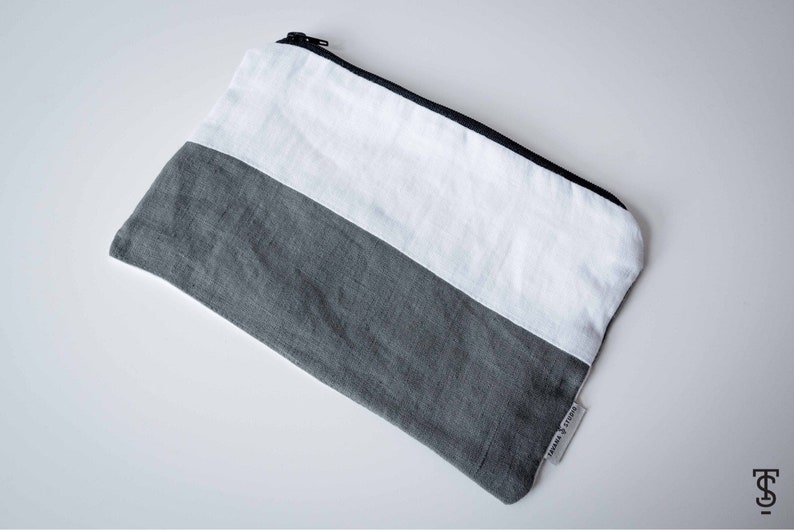 Linen White Grey Zipper Pouch Zero Waste Cute Pencil Case | Etsy