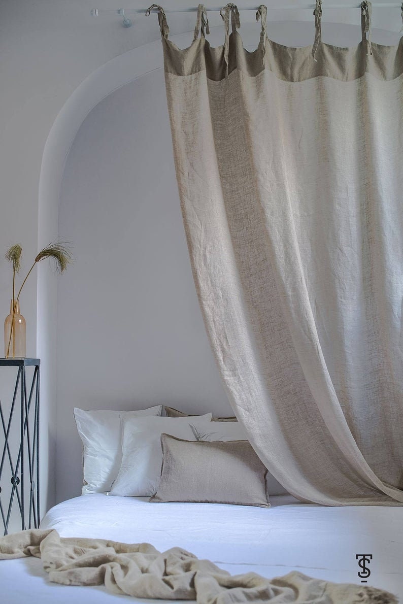 Ivory Linen Canopy Bed Tie Top Linen Curtain Canopy Bed | Etsy