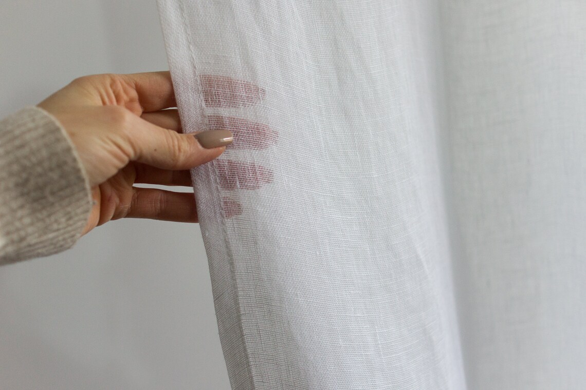 Linen Curtain Tab Top Sheer Linen Curtain Washed White Linen | Etsy