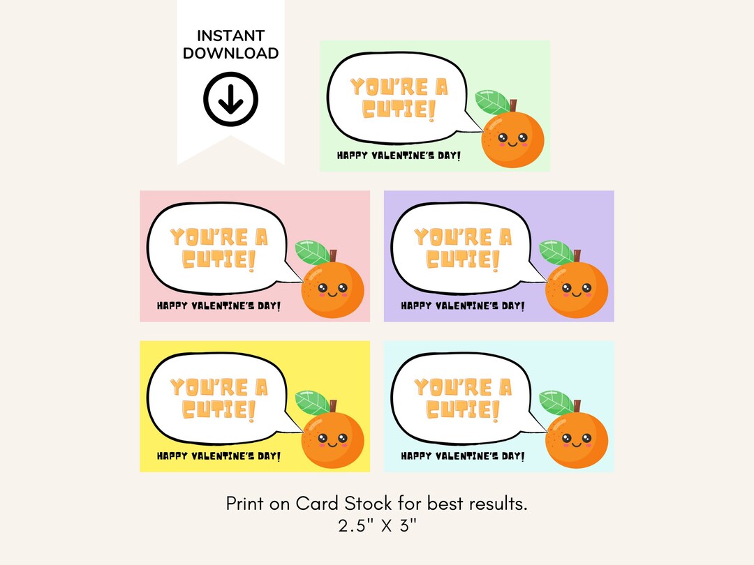 Kid's Valentine Printable You're a Cutie fruit Orange/healthy Trendy ...
