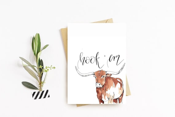 Hook 'em Greeting Card 5x7 Digital Print | Etsy