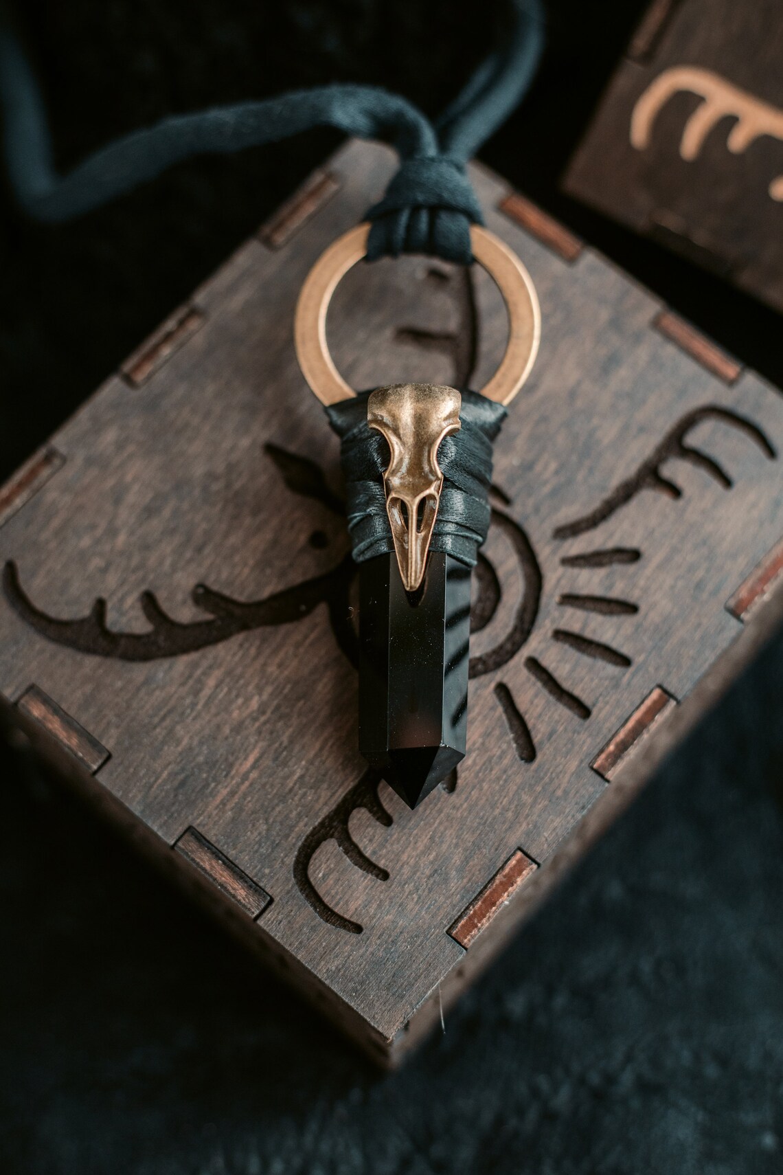 Obsidian Crystal Necklace - Raven Skull Pendant - Kundalini Crystal ...