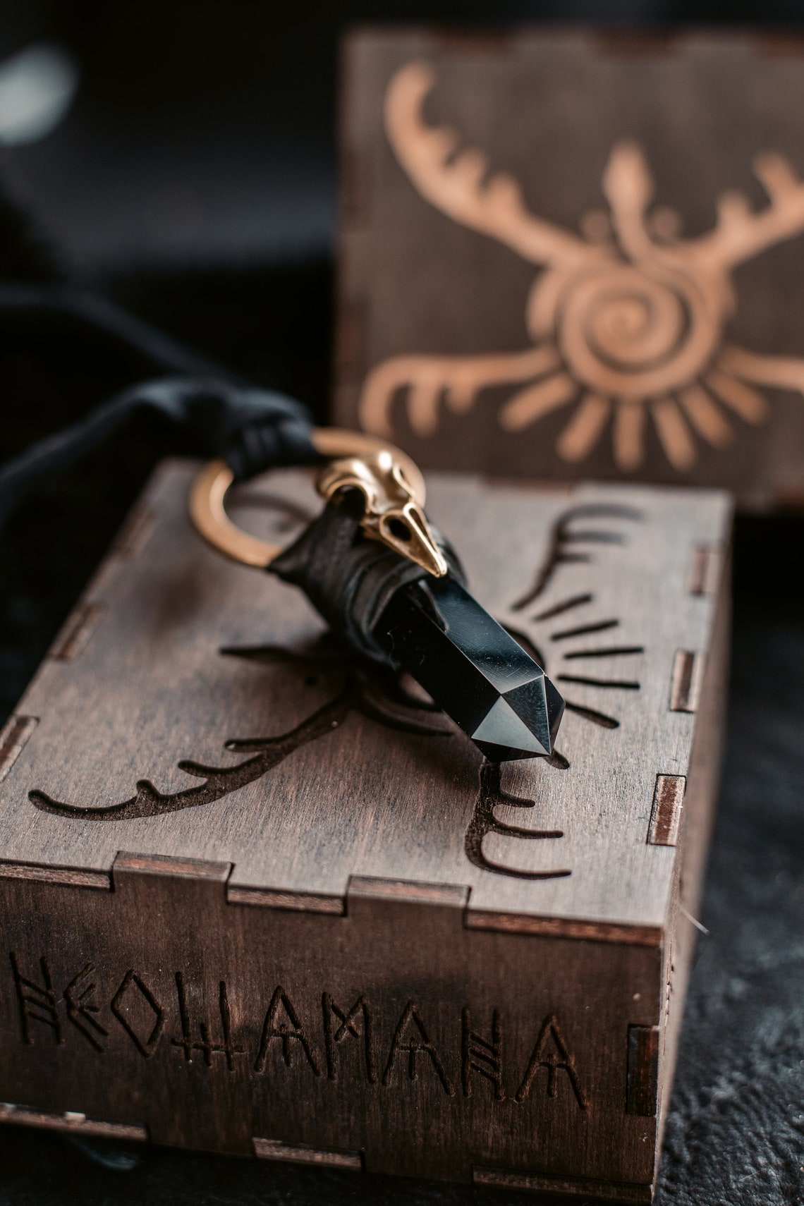 Obsidian Crystal Necklace - Raven Skull Pendant - Kundalini Crystal ...