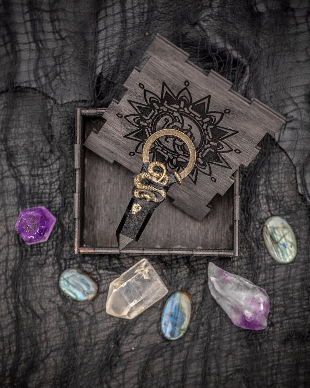 Kundalini Serpent Amulet - Serpent Pendant - Obsidian Crystal Necklace ...