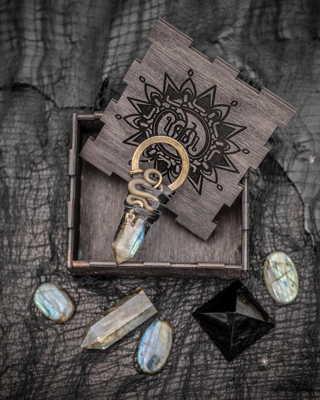 Kundalini Serpent Amulet - Labradorite Crystal Pendant - Brass Snake ...