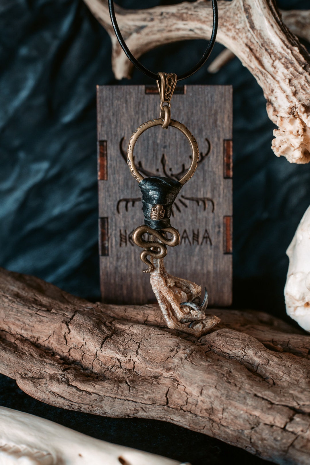 Shamanic Hawk Claw Pendant With Snake Charm - Bird Talon Amulet ...