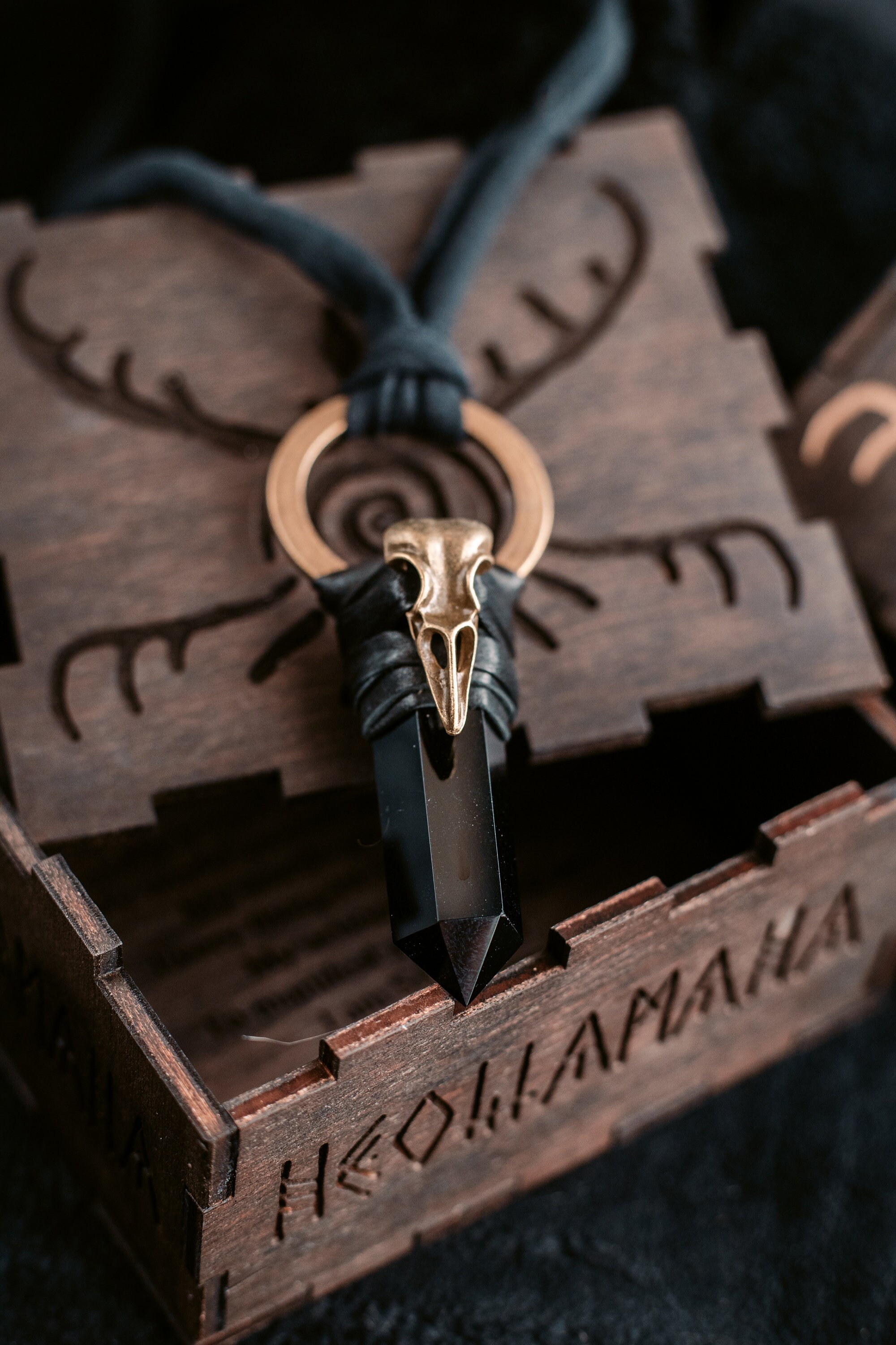 Obsidian Crystal Necklace - Raven Skull Pendant - Kundalini Crystal ...