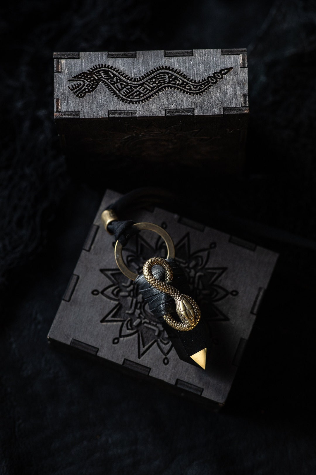 Kundalini Serpent Amulet - Obsidian Crystal Pendant Necklace With Brass ...