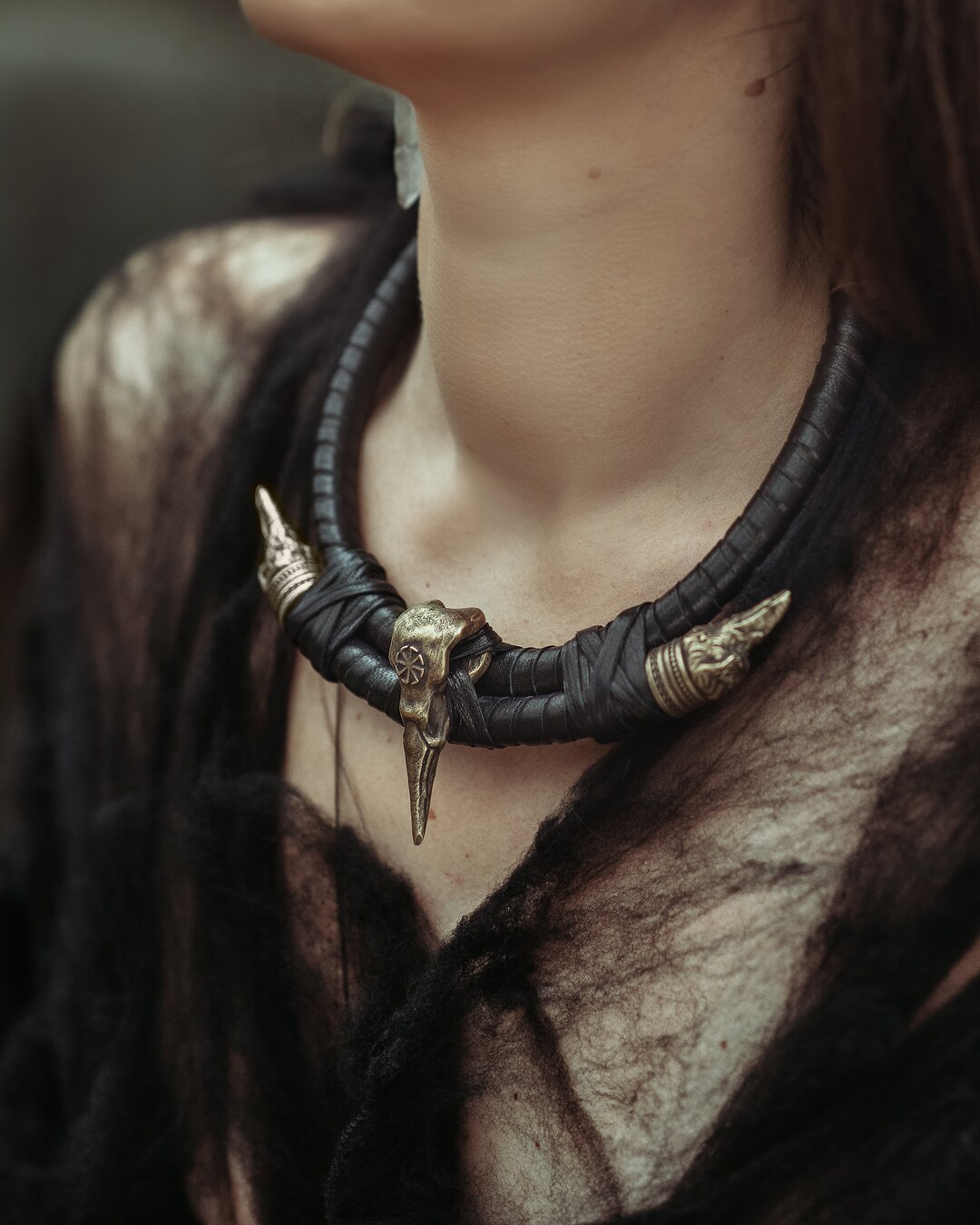 Solar Shadow Choker - Tribal Necklace - Raven Necklace - Slavic Amulet ...