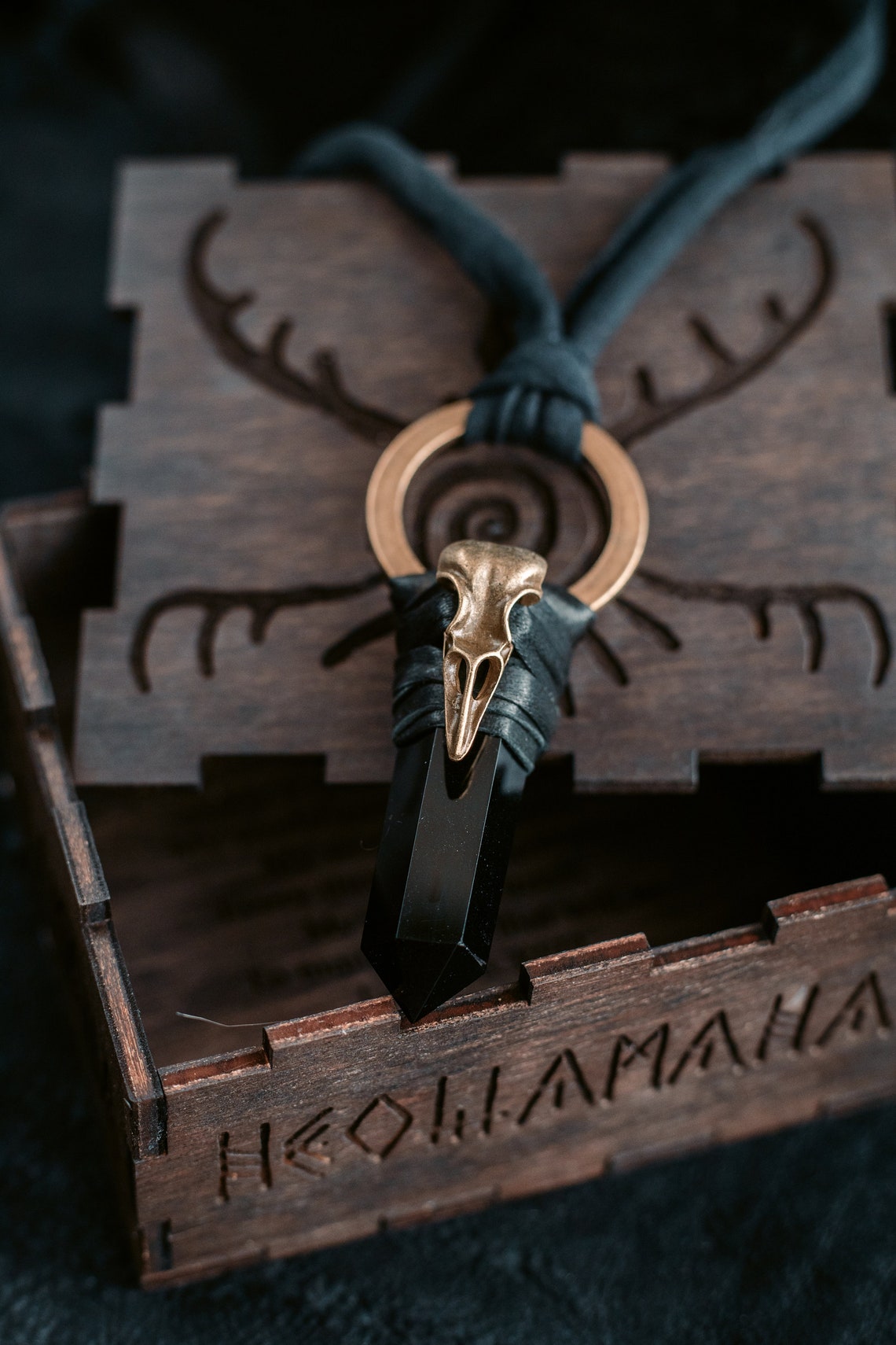 Obsidian Crystal Necklace - Raven Skull Pendant - Kundalini Crystal ...